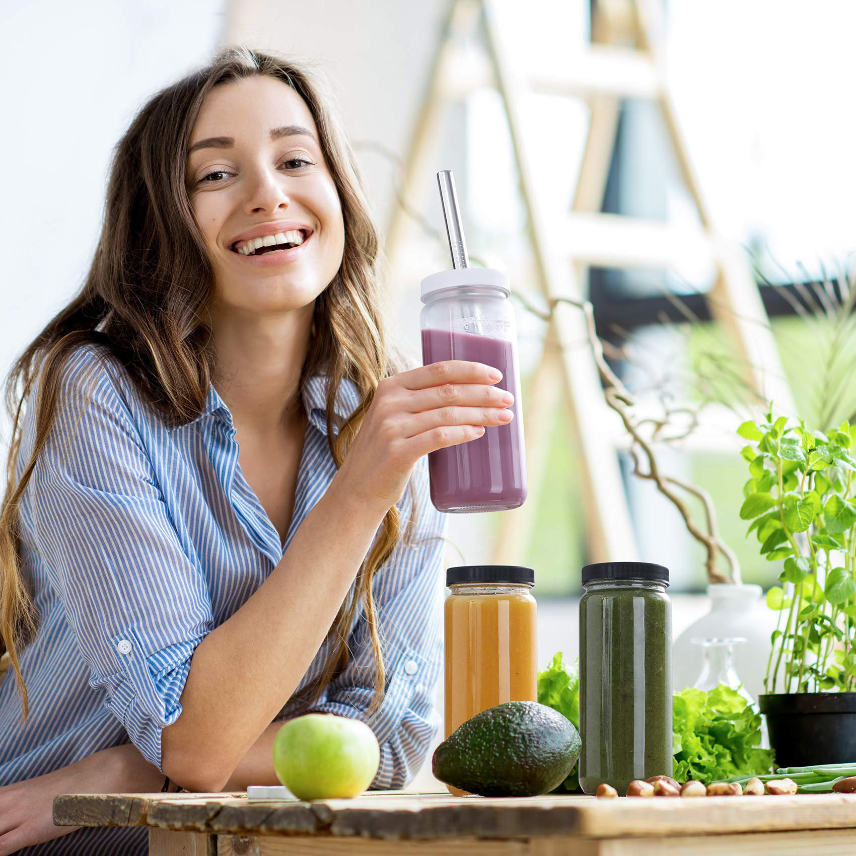 Prep & Savour [ 8 Pack ] Glass Juicing Bottles With 2 Straws & 2 Lids W ...